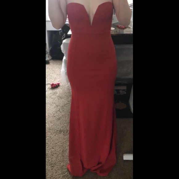 Dresses | Red Deep V Mermaid Gown | Poshmark